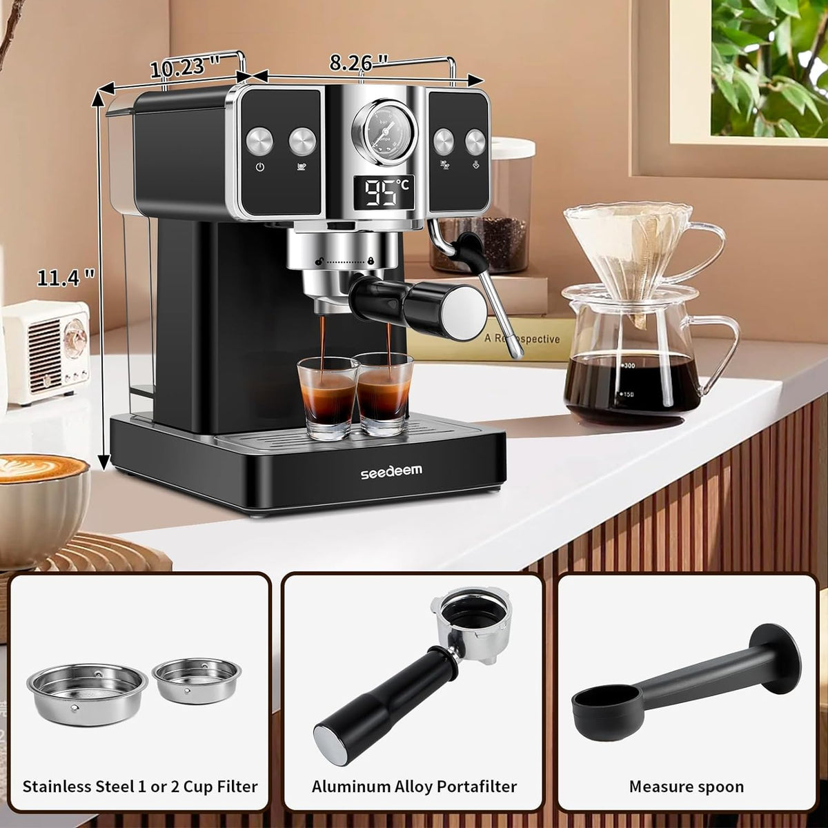 SEEDEEM Espresso Machine,20 Bar Espresso Maker with Milk Frother,Stain ...