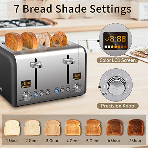 SEEDEEM Toaster 4 Slice, Stainless Steel Bread Toaster with Colorful L ...