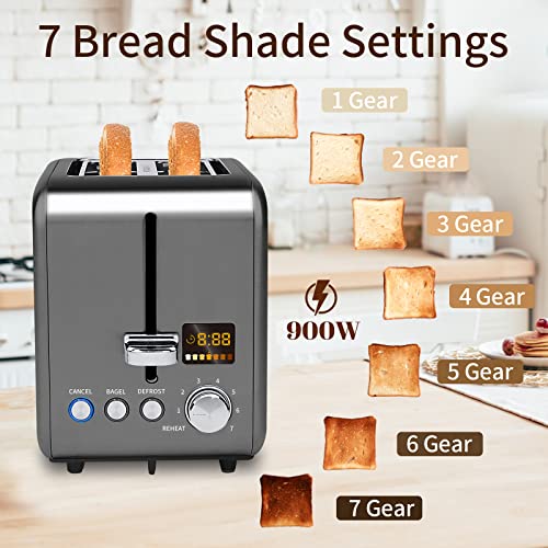 SEEDEEM Toaster 2 Slice, Stainless Steel Bread Toaster with Colorful L ...